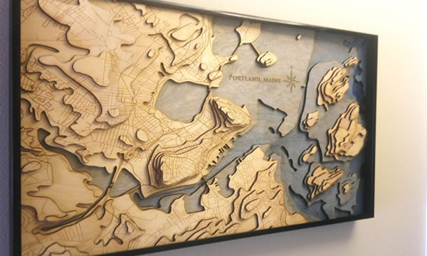 Laser cut topo map of Portland, ME - 9GAG