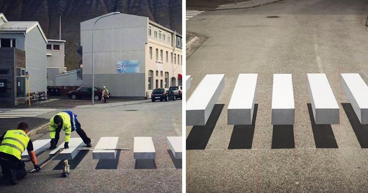 Iceland Has 3D Zebra Stripe Crosswalk with Stunning Optical Illusion - 9GAG