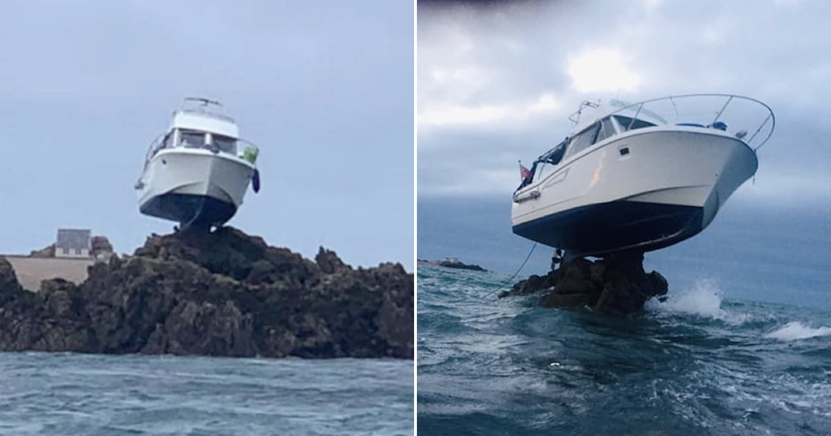Boat Stranded On Top Of A Rock After Hitting A Reef - 9GAG
