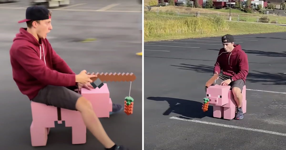 Man Builds Rideable Minecraft Pig In Real Life - 9GAG