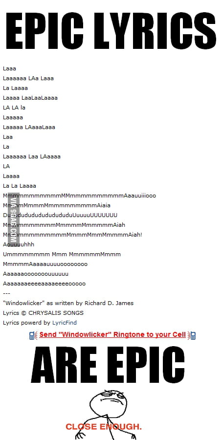 Epic Lyrics: lvl Aphex Twin - 9GAG