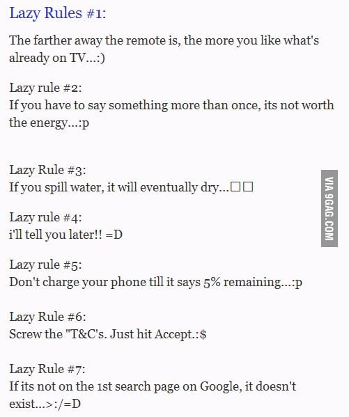 Lazy rules - 9GAG
