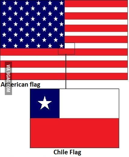 When you realize there is a Chile flag in American flag!! - 9GAG