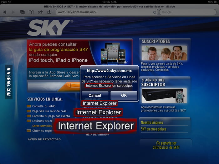 Internet explorer + Sky +ipad 2 = Fail - 9GAG