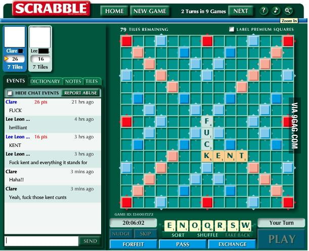 Facebook Scrabble - F**K Kent! - 9GAG