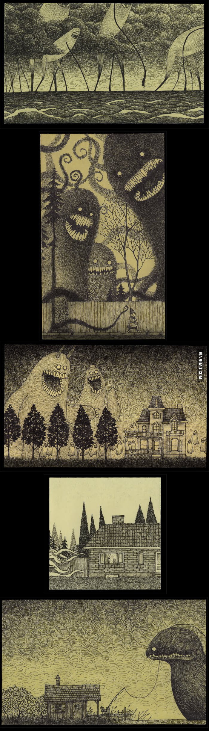 Monsters on post-it notes - 9GAG