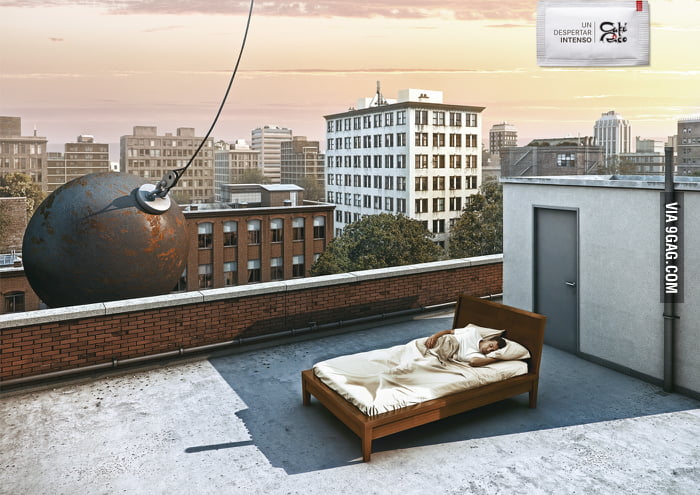 Creative cafe ad: An intense wake up call - 9GAG