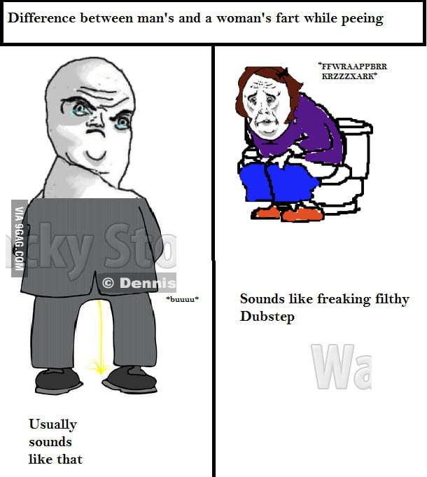 Difference between man's and a woman's fart while peeing - 9GAG