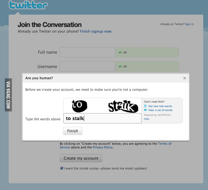 Awesome captcha reveals the use of Twitter - 9GAG