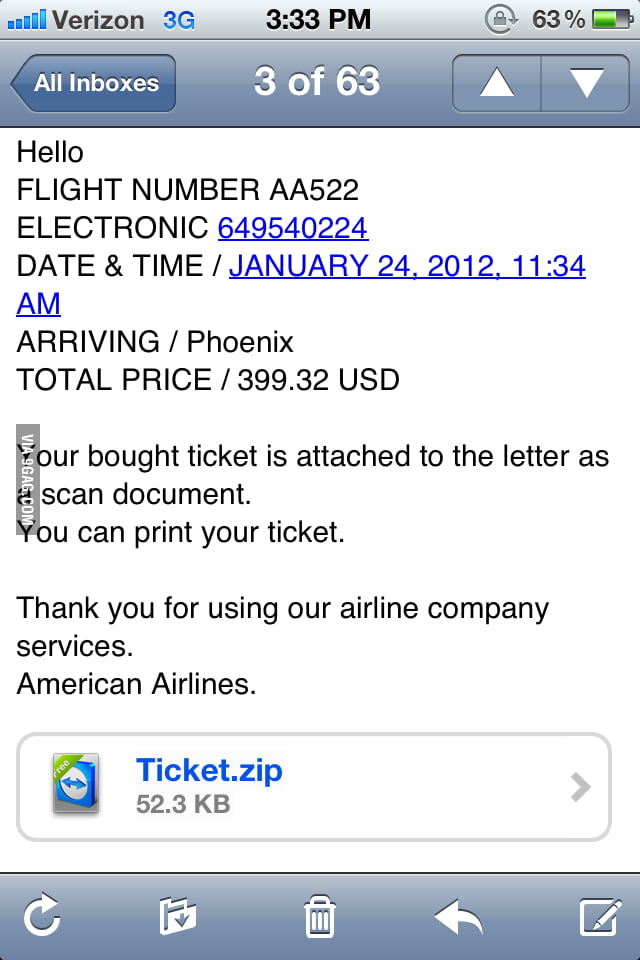 Ticket.zip... Seems legit - 9GAG