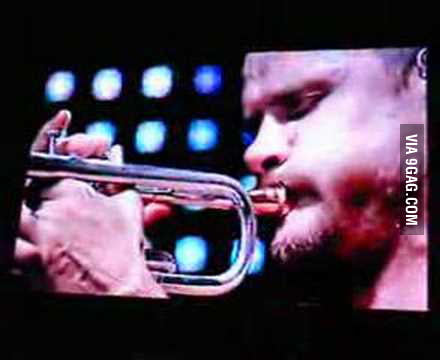 Just Flea (Chili peppers) playing the trumpet in his diapers - 9GAG