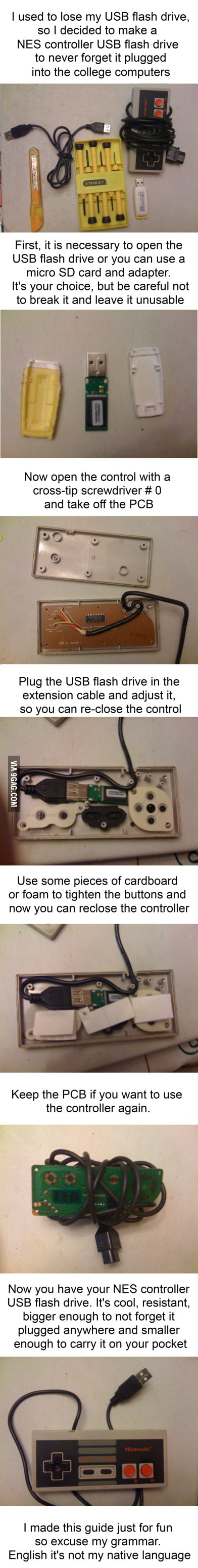 NES controller USB flash drive tutorial - 9GAG