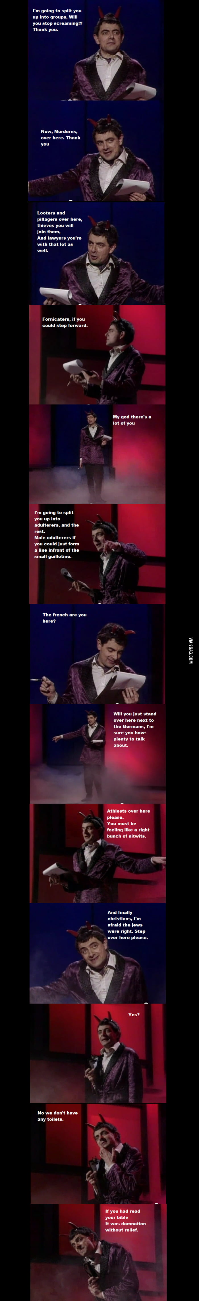 Just Mr. Bean welcoming you to hell as the devil. - 9GAG