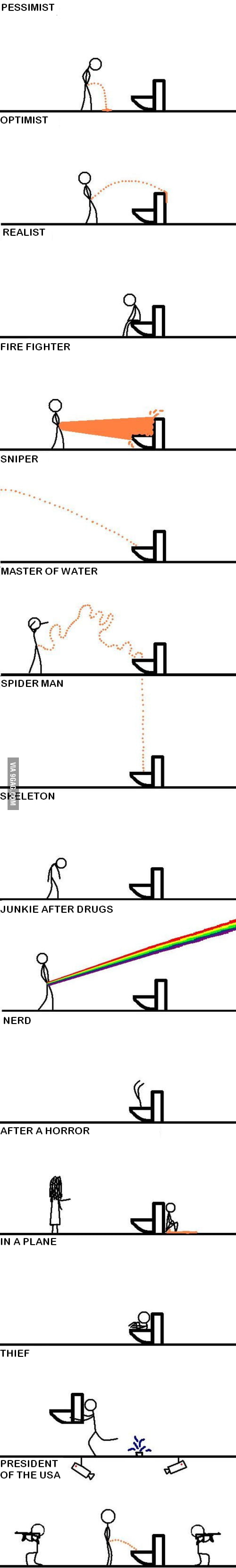 The art of men peeing. - 9GAG