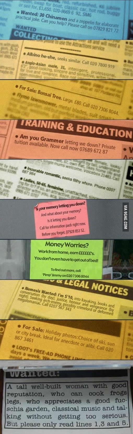 Funny Newspaper Ads - 9GAG