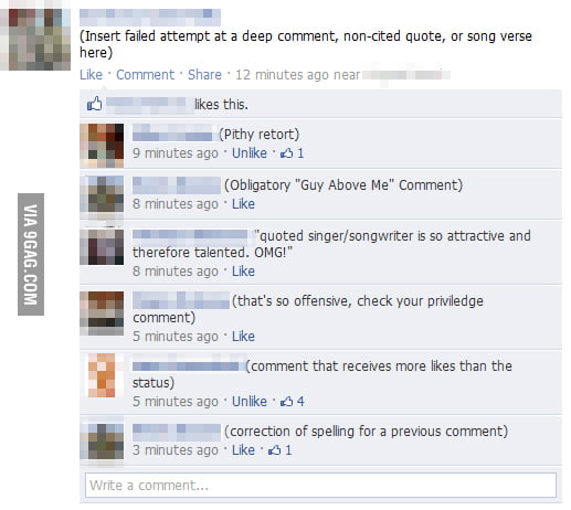 Typical Facebook Status and Comments - 9GAG