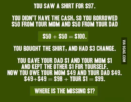 The Missing Dollar Riddle - 9GAG