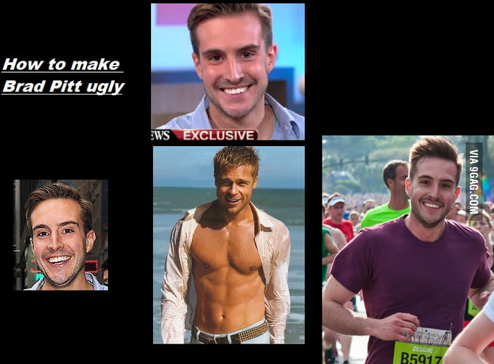 How to make Brad Pitt ugly (easy mode). - 9GAG