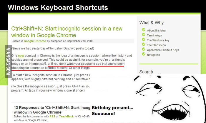 Ctrl + Shift + N - 9GAG