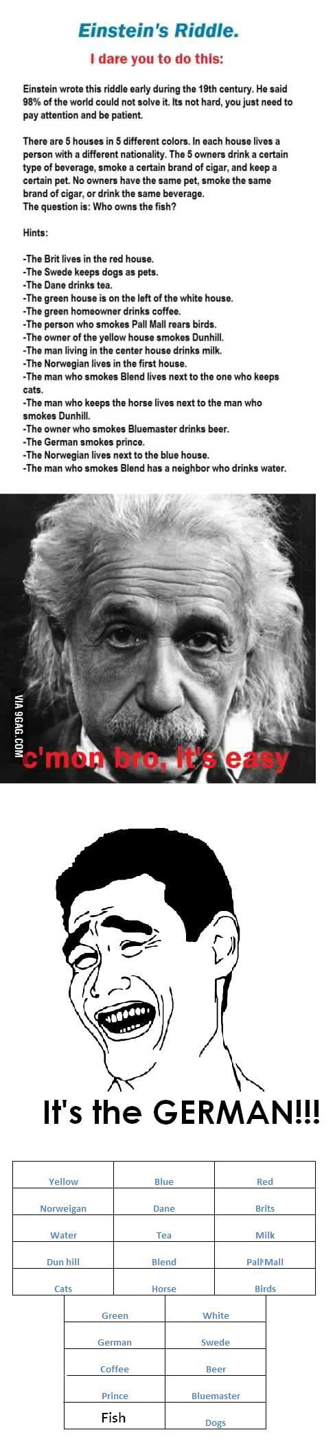 Einstein's riddle SOLVED!!! - 9GAG