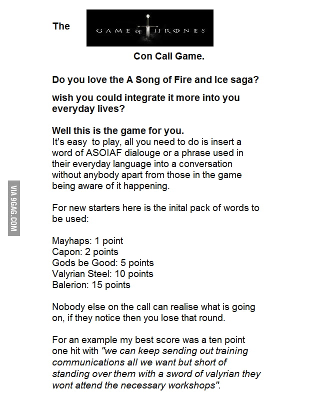 GoT Con Call game. Try it out. - 9GAG