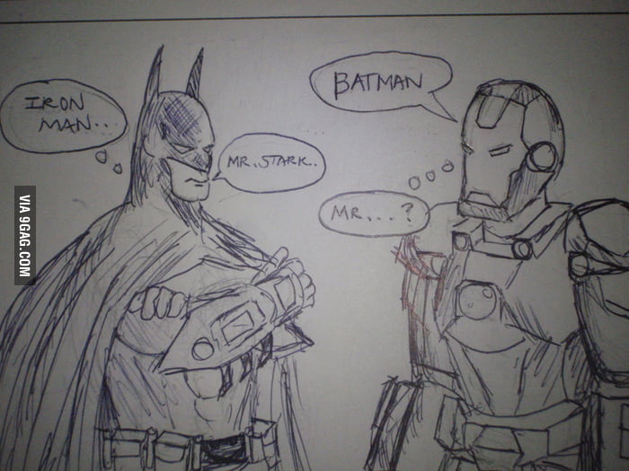 Batman meeting Tony Stark doodle - 9GAG