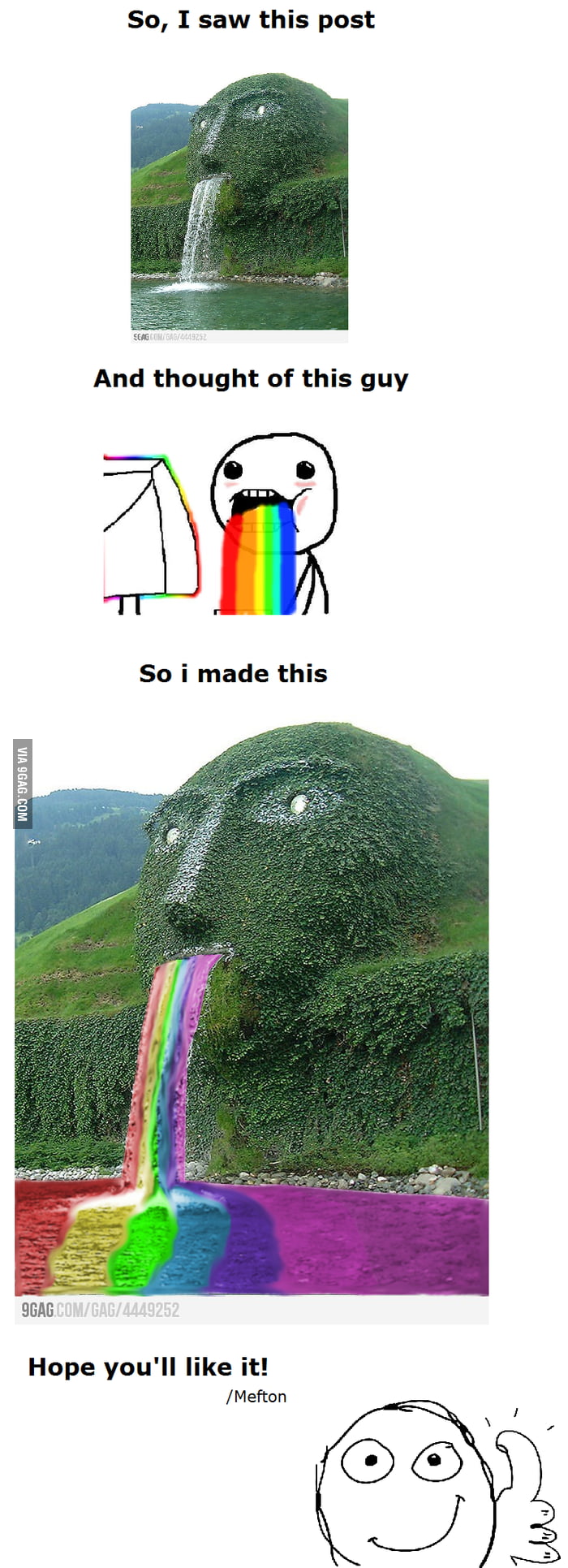 Waterfall rainbow puke guy - 9GAG