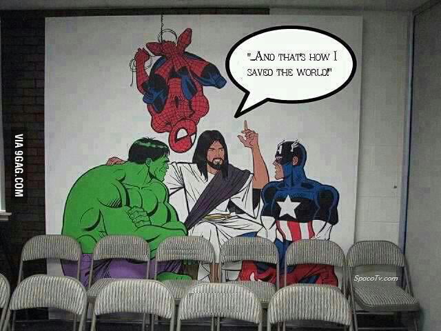 Hulk, Spiderman, Capt. America And Jesus - 9GAG