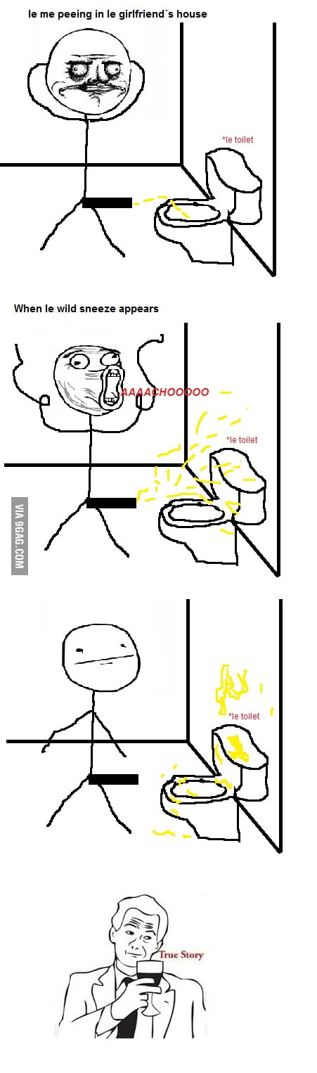 Peeing + sneeze = mess - 9GAG