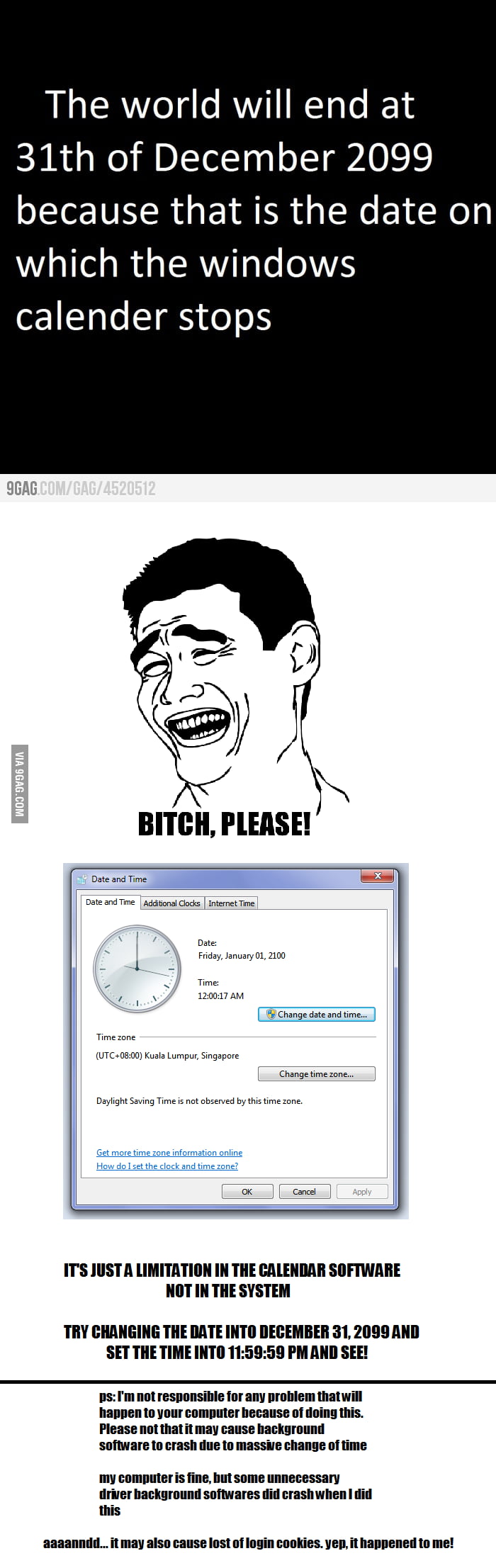 Windows calender limited to December 31st, 2099 they said... - 9GAG