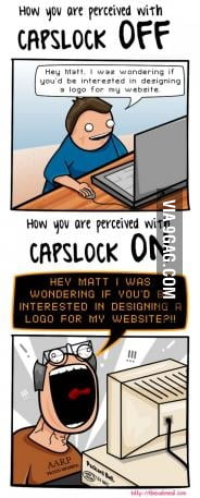 How you appear with caps lock on/off - 9GAG