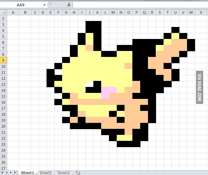 The Pikachu I made with MS Excel - 9GAG