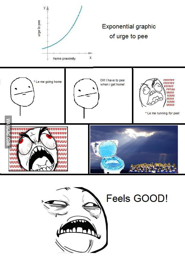 Exponential graph of pee urging - 9GAG