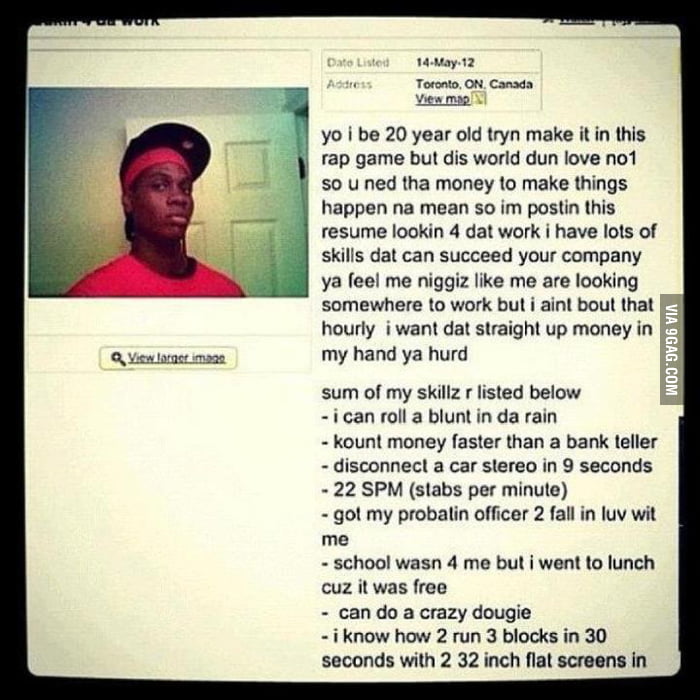 Hilarious gangsta resume - 9GAG
