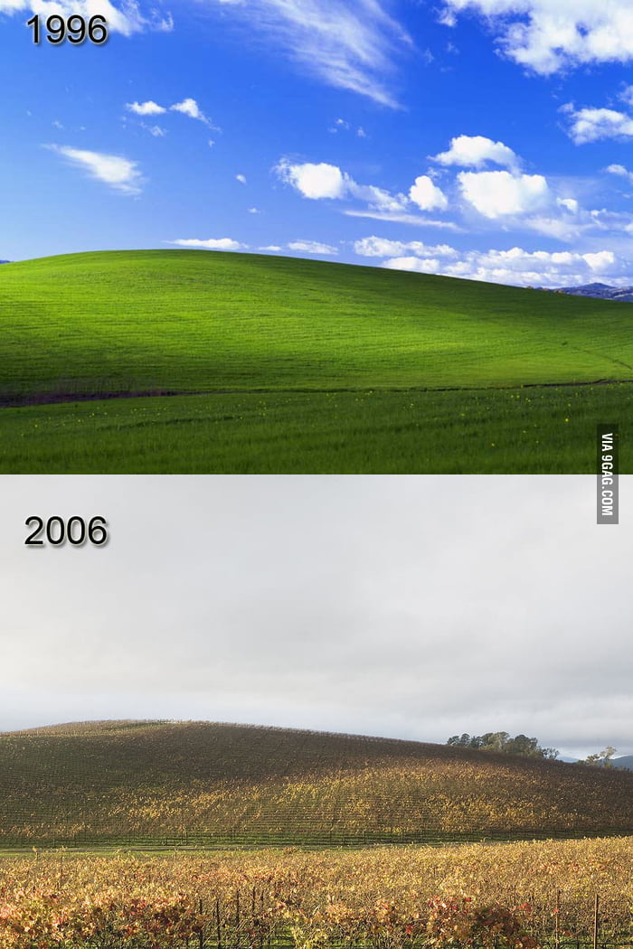 Windows XP Bliss 10 years later - 9GAG