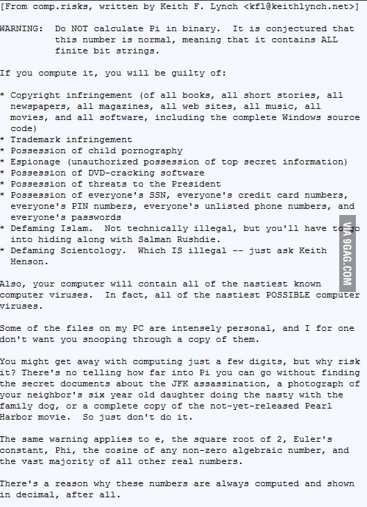 Dangers of calculating Pi in binary - 9GAG