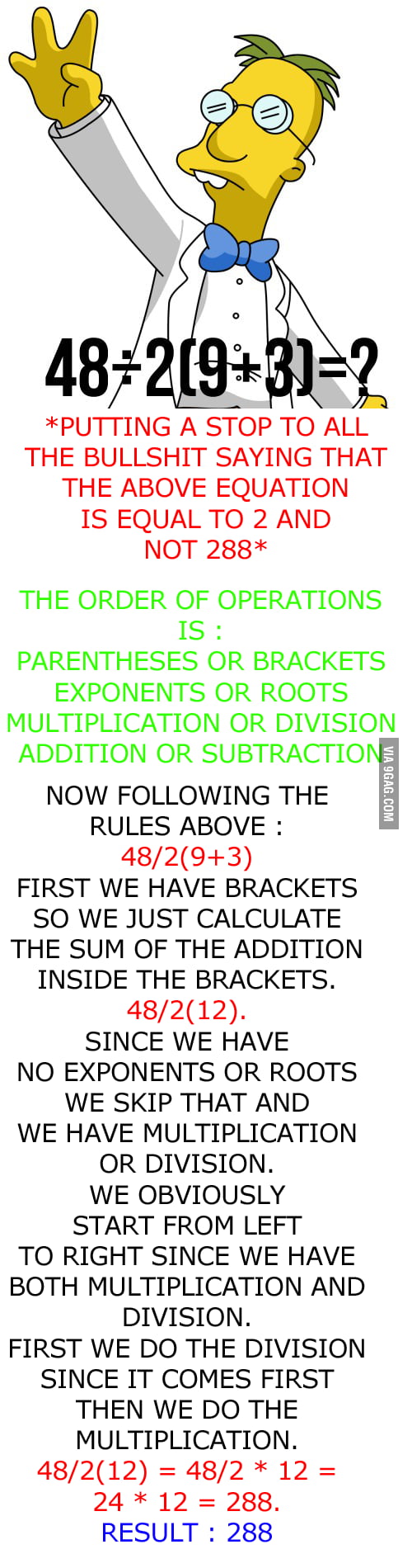 48/2(9+3) = 288 [EXPLAINED] - 9GAG