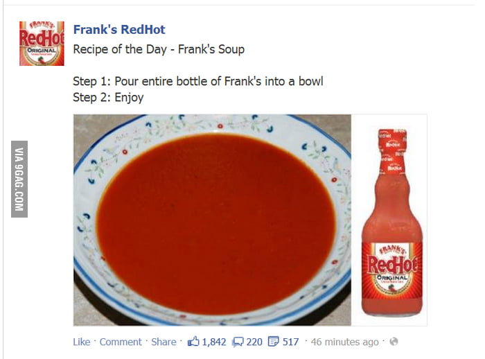 Frank's Red Hot posted a delicious soup recipe on FB today! - 9GAG