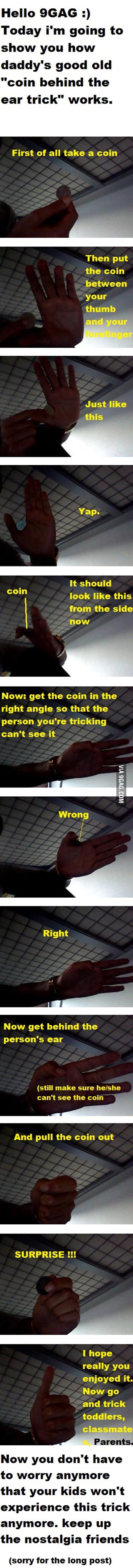Tutorial: Coin behind the ear trick - 9GAG