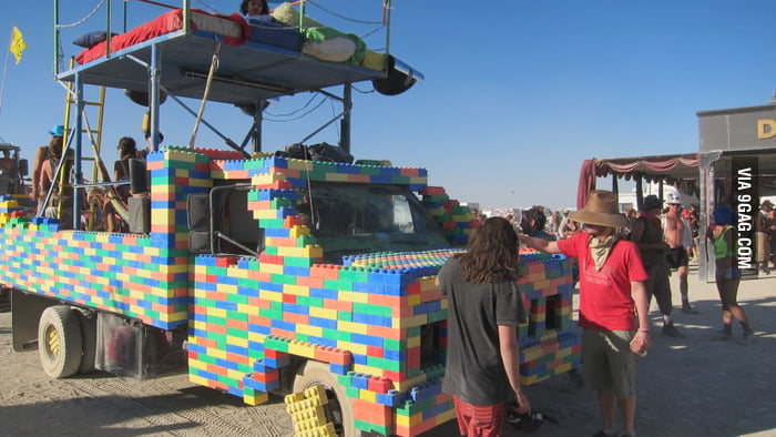 Lego truck at the burning man. - 9GAG