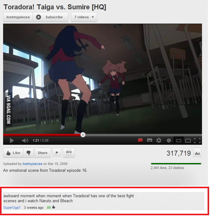 Awkward Moment when ToraDora has 1 of the best fight scene - 9GAG