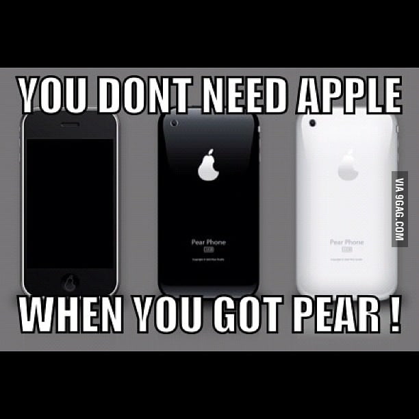 Apple iPhone and Pear pearPhone - 9GAG