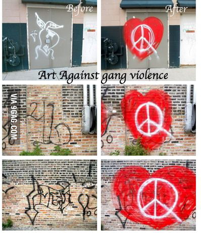 Artist turns gang graffiti into peace signs in Chicago. - 9GAG