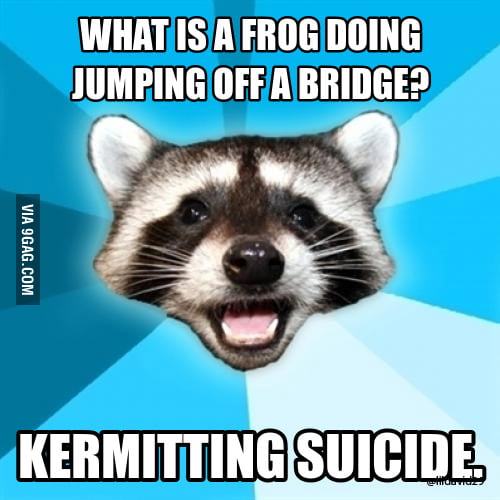 What is a frog doing jumping off a bridge? - 9GAG