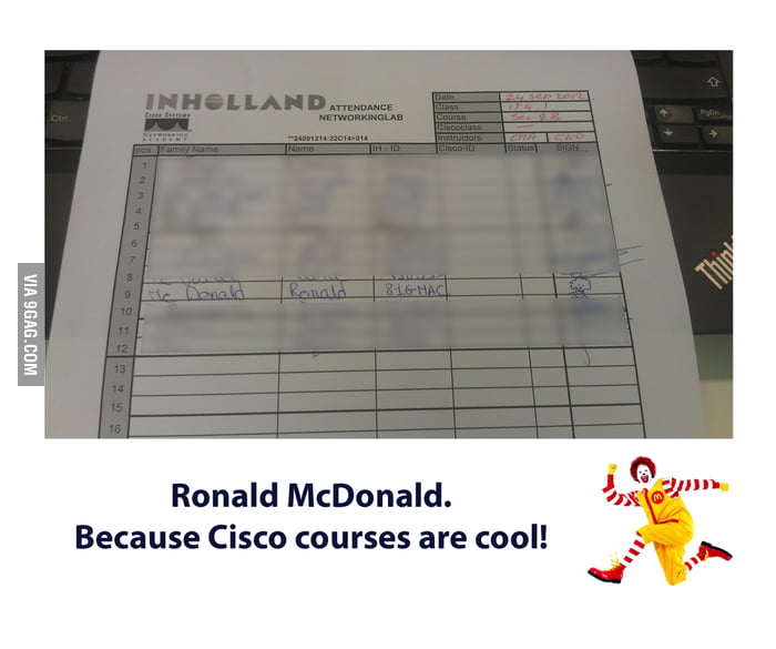 Ronald McDonald taking Cisco courses - 9GAG