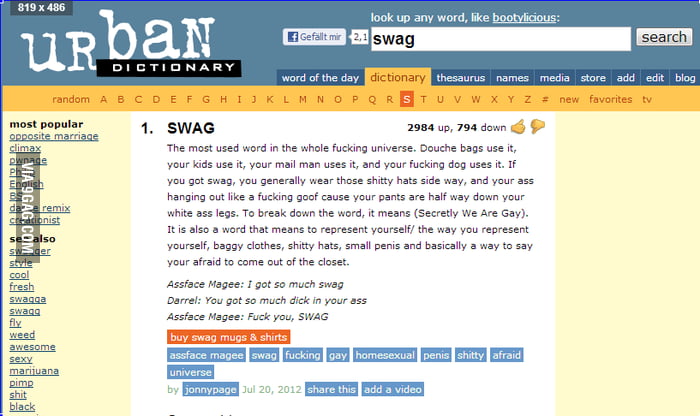Urban dictionary about SWAG - 9GAG