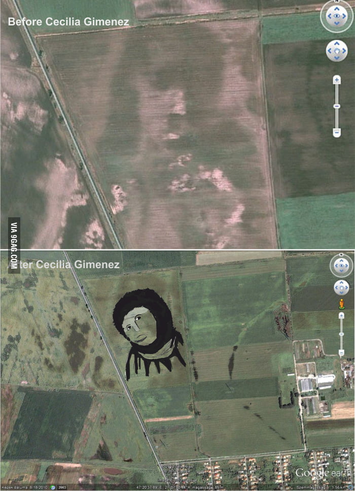 Face of Jesus seen on google earth near Püspökladány. - 9GAG