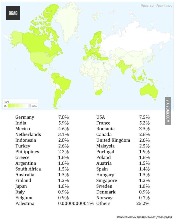 Awesome map of 9GAG users - 9GAG