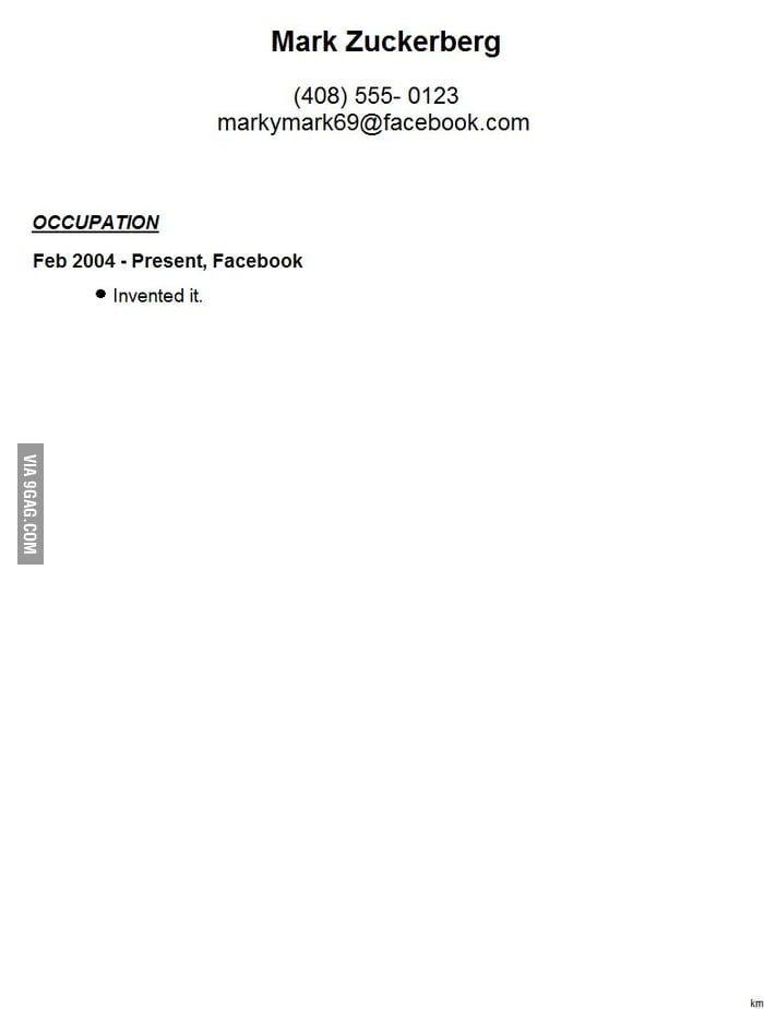 Mark Zuckerberg's Resume Leaked! - 9GAG