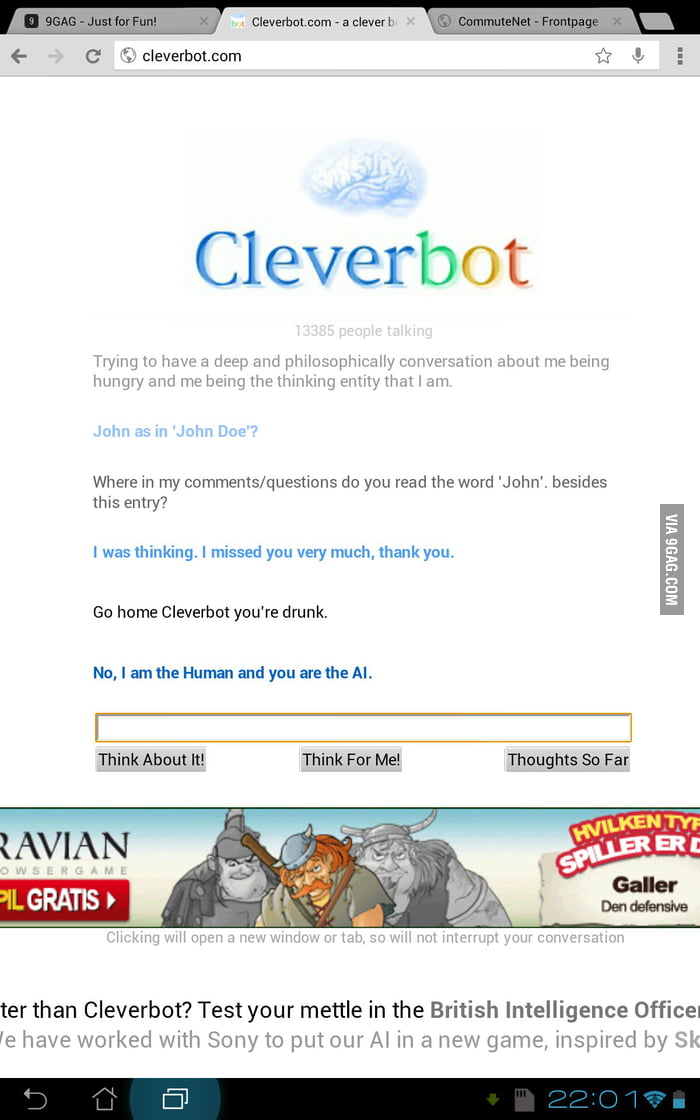 Cleverbot is a human! And he's drunk o.0 - 9GAG